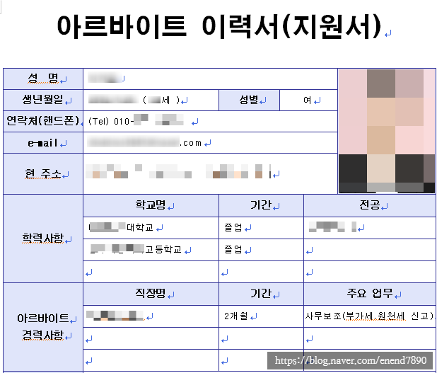 아르바이트 알바 이력서 작성 방법 알바 자기소개 예시 및 이력서 양식까지 네이버 블로그