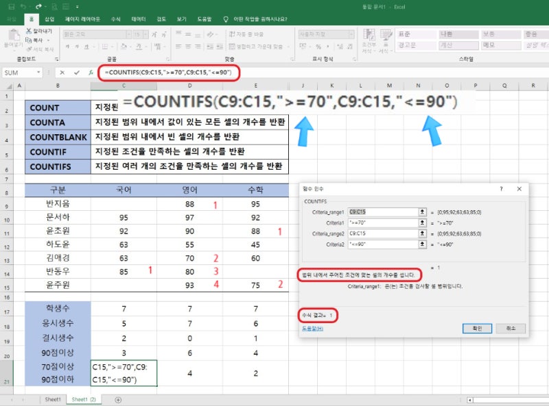 엑셀 카운트 함수 Count Countif Countifs 마스터 하기 네이버 블로그