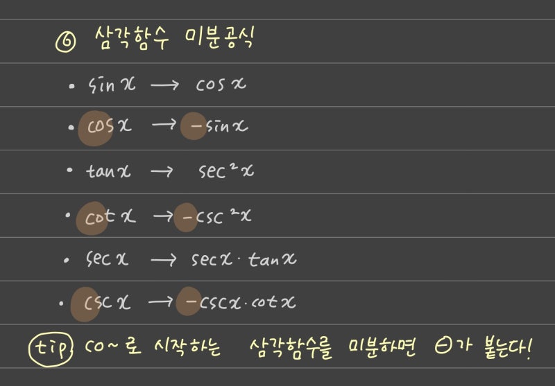 삼각함수 미분공식 (sin, cos, tan, csc, sec, cot) 뽀개기 : 네이버 블로그