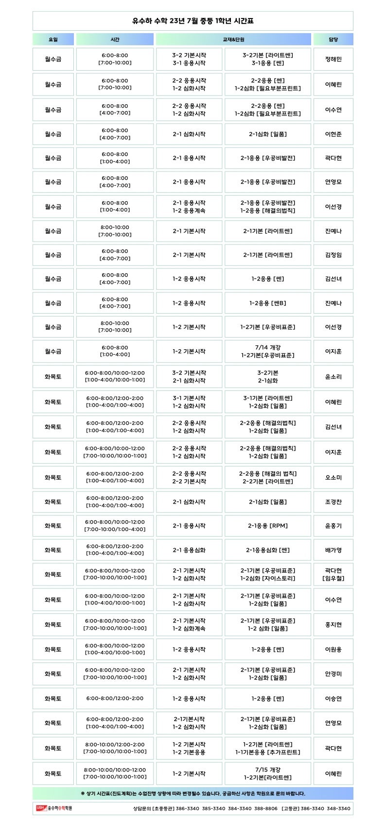 평촌 유수하 수학학원 7월 프로그램 안내 중1 네이버 블로그