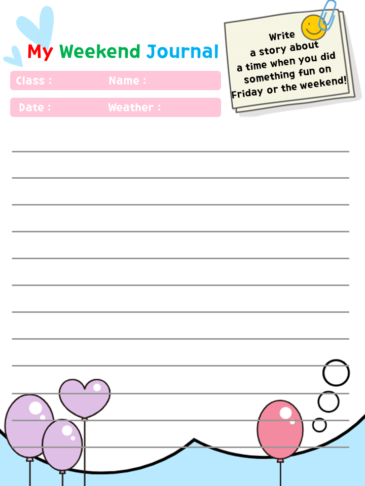 영어 글쓰기 워크시트 : 주말 동안 영어 숙제로 내 주기 좋은 My Weekend Journal : 네이버 블로그