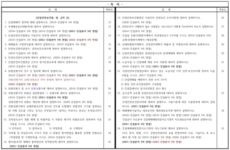 3차면접 기출문제 해설 산업안전보건기준에 관한 규칙 별표 6 차량계 건설기계 작업 시 안전조치사항 등 2023년 제