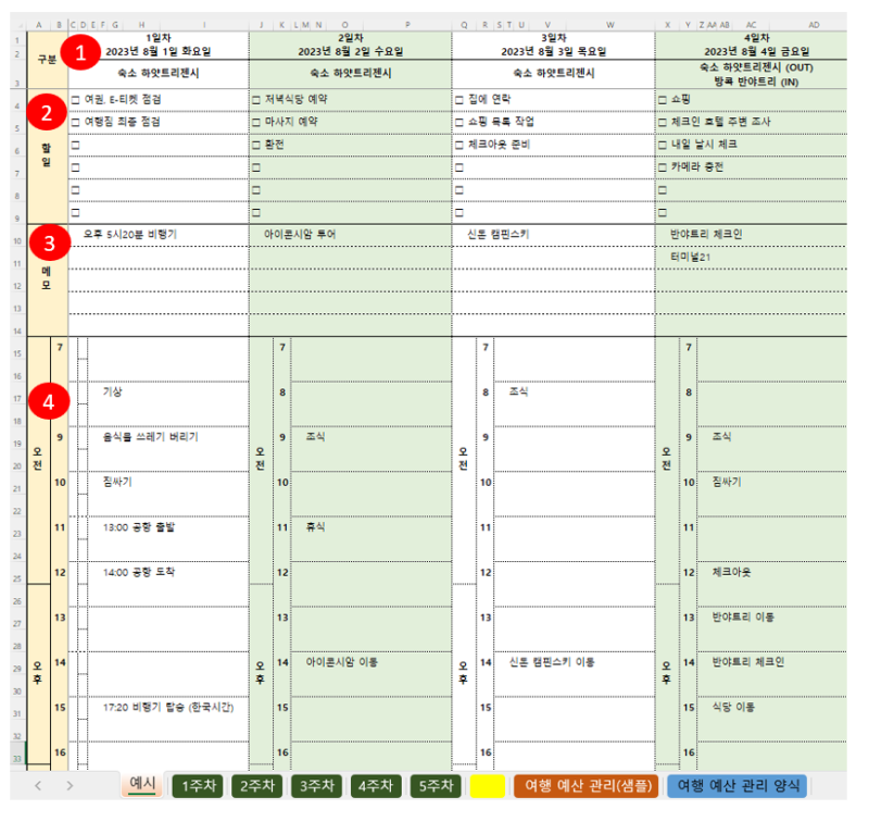 여행계획표와 예산관리를 한번에 여행 필수템 엑셀 플래너 양식 Feat 엑셀 초보 사용 가능 네이버 블로그