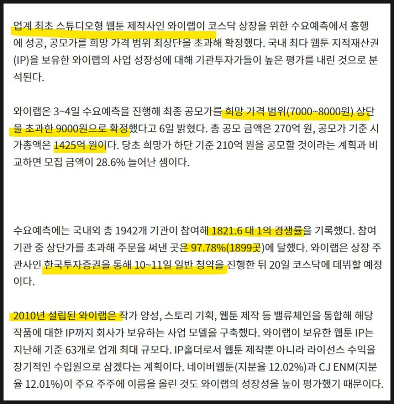 와이랩 청약 수요예측 균등 비례 따블 따따블 수익예상 한국투자증권당일계좌개설20일제한 여부 수수료 네이버 블로그