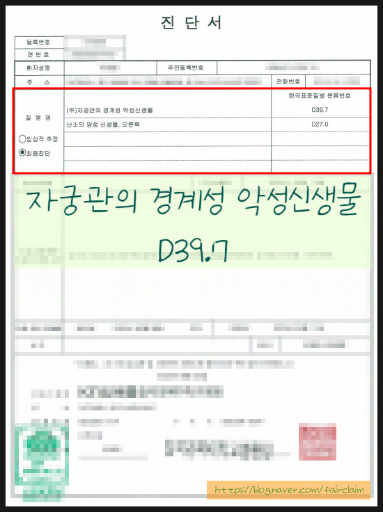 Stic자궁관의 경계성 악성 신생물d397으로 진단서 발급되었나요 암 진단비 지급 가능성 확인하세요 네이버 블로그