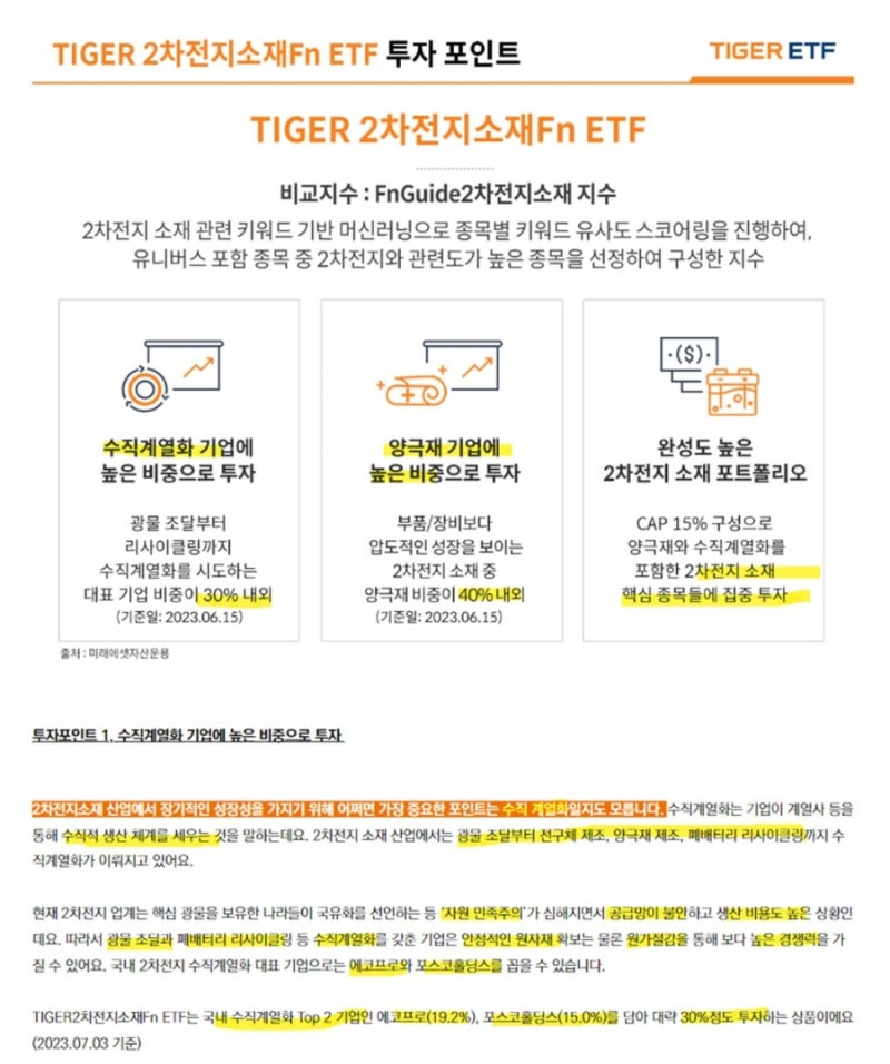 23-07-13 (목) 상장, TIGER 2차전지소재Fn ETF 정리 : 네이버 블로그