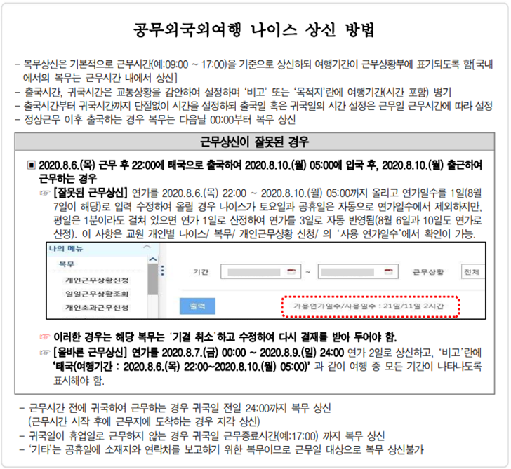 교사 방학기간 해외여행 나이스 상신 방법시간 목적지 사유 공무외 국외자율연수 연가 41조 연수 네이버 블로그