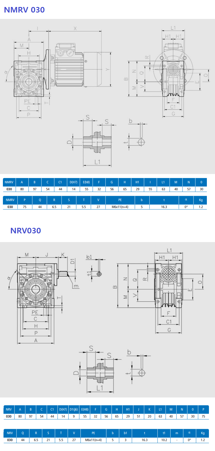 NMRV030 웜 감속기 및 입력축 NRV030 규격 및 도면 : 네이버 블로그