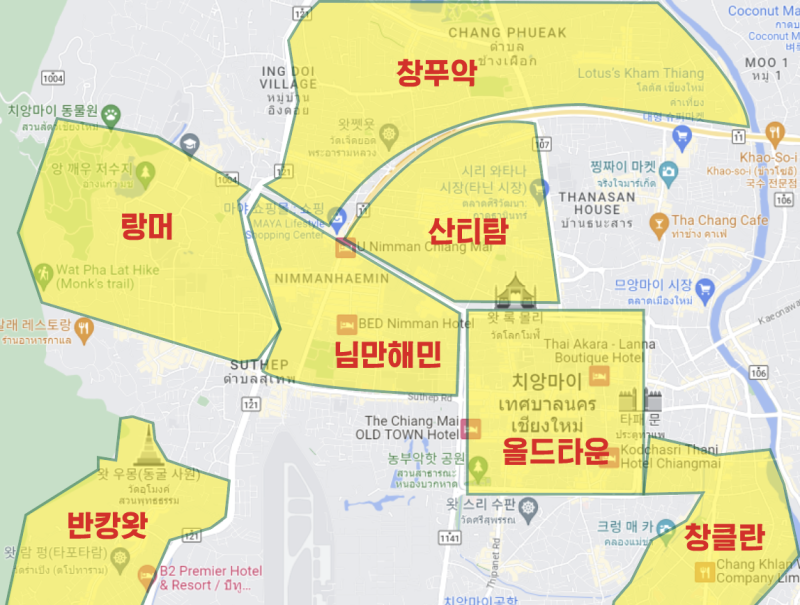 태국 한달살기 치앙마이 지도 한방에 정리 숙소위치 치앙마이 여행 어디로 가야하나 지역특색 정리 네이버 블로그