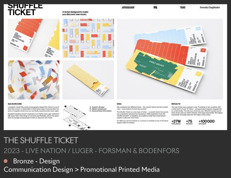 [2023 칸광고제] 새로운 음악을 경험하게 해주는 획기적인 디자인의 라이브 콘서트 티켓 'The Shuffle Ticket ...