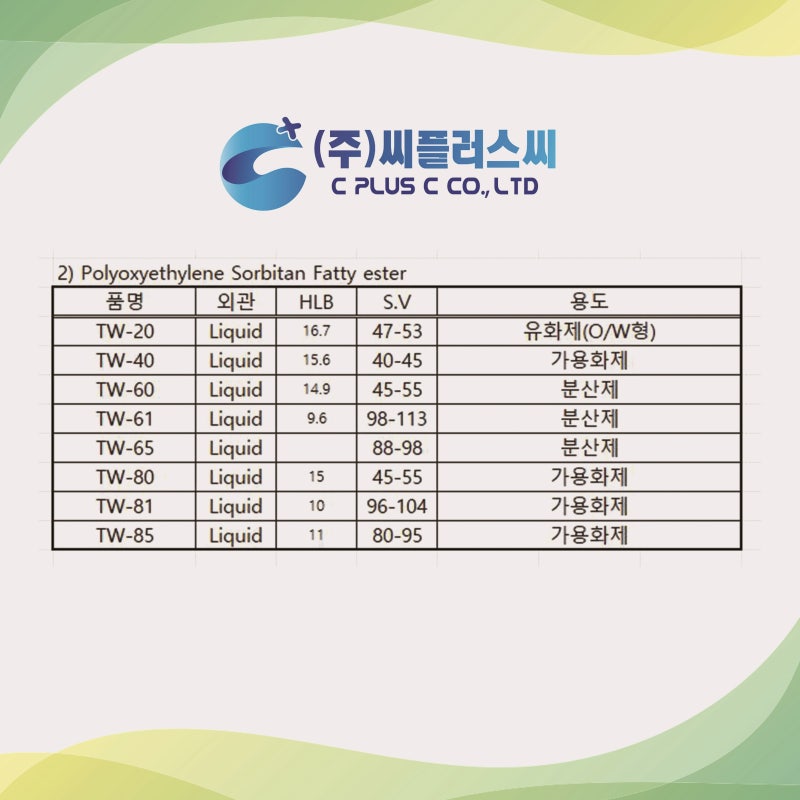 TW시리즈(TWEEN/Polyoxyethylene Sorbitan Fatty ester/Tween-20/Tween-40 ...
