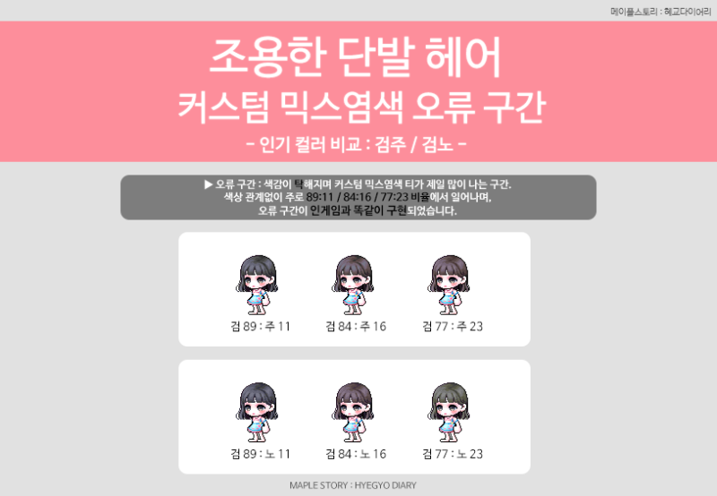Kms 캐시 메이플스토리 조용한 단발 헤어 커스텀 믹스염색 커믹표 및 오류 구간 And 추천 네이버 블로그