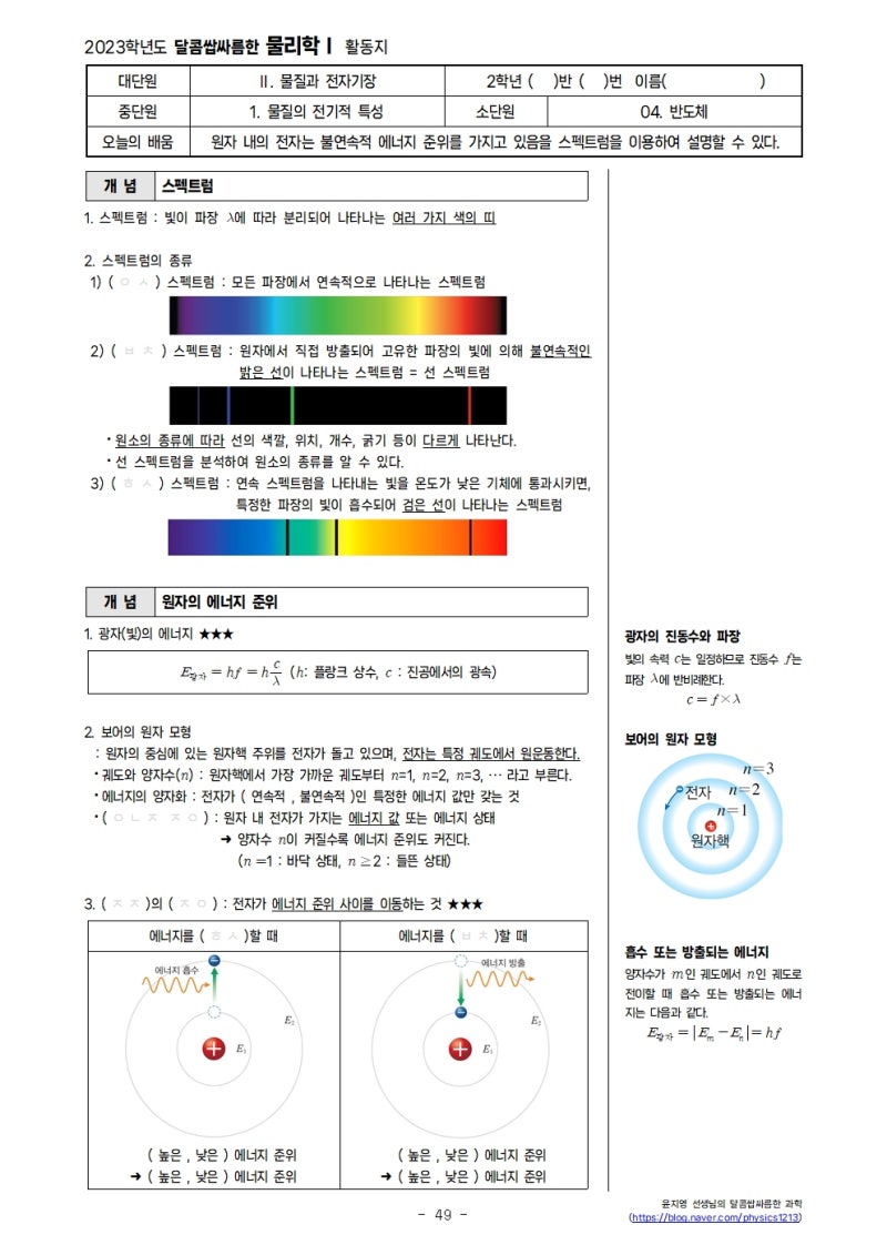 [물리학1] 2-1-02 원자의 스펙트럼 자료(pdf, jpg) 공유 : 네이버 블로그