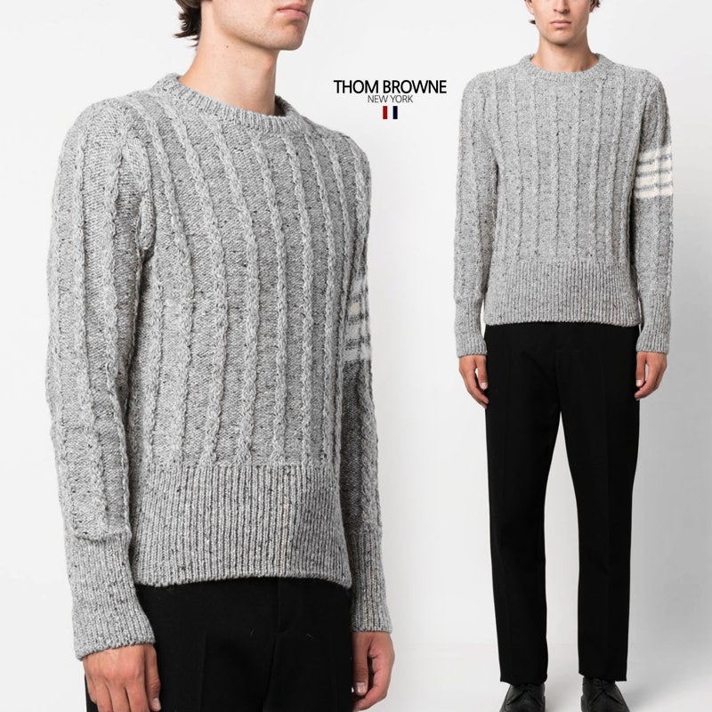 톰브라운 23FW TWIST 케이블 4바 크루넥 울 니트 GY