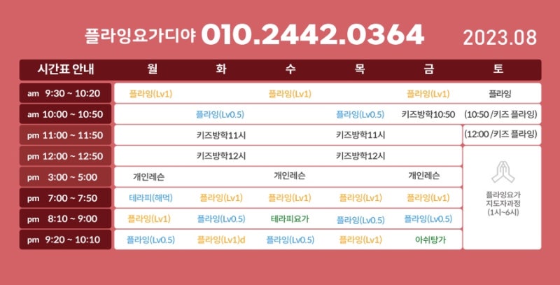 파주 교하 플라잉요가 디야 8월 시간표 네이버 블로그