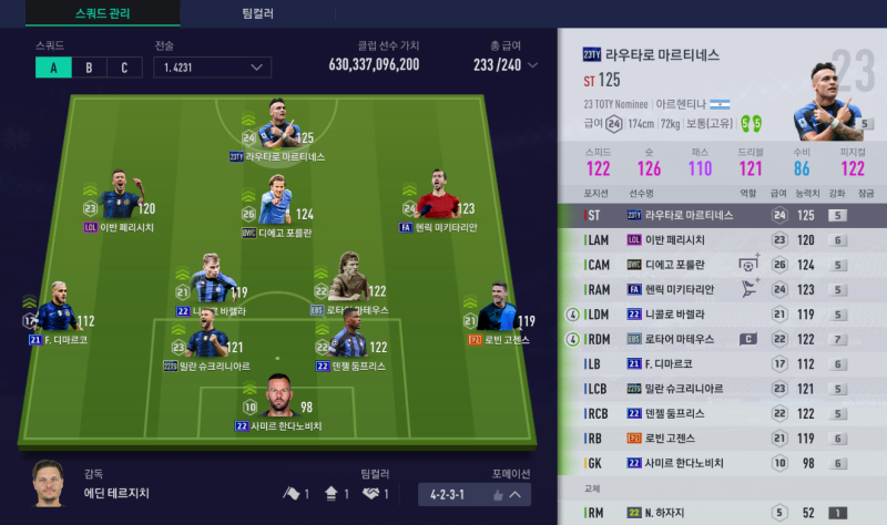 피파온라인4 팀컬러 팀특성컬러 업데이트 23 24 인터밀란 인테르 무과금 올스타 현역 스쿼드 선수 추천 및 리뷰