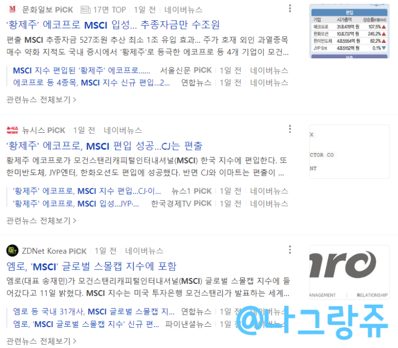 Msci 지수 뜻 종류 발표일 편입 편출 종목 스탠더드 스몰캡 확인 방법 에코프로 Jyp 네이버 블로그