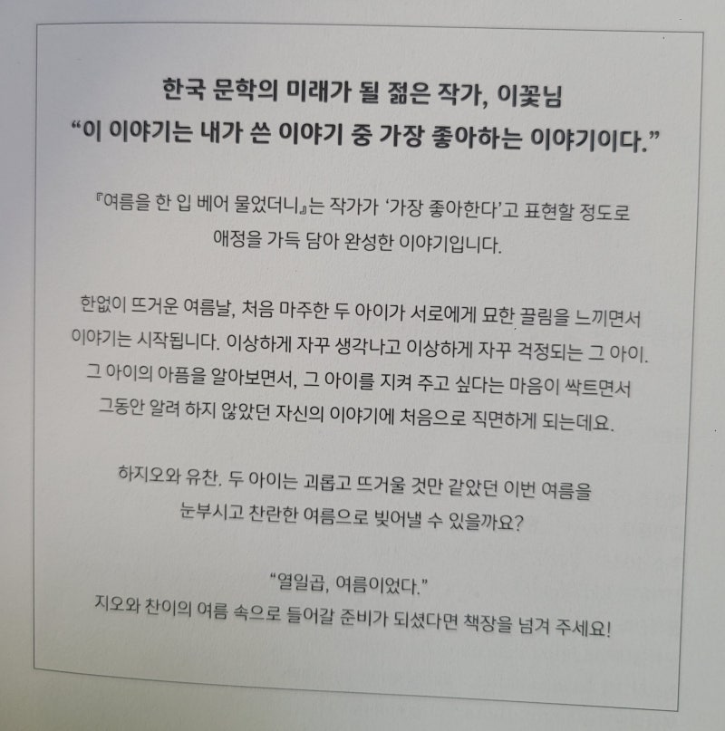 이꽃님 장편소설 여름을 한 입 베어 물었더니 티저북 청소년소설 네이버 블로그