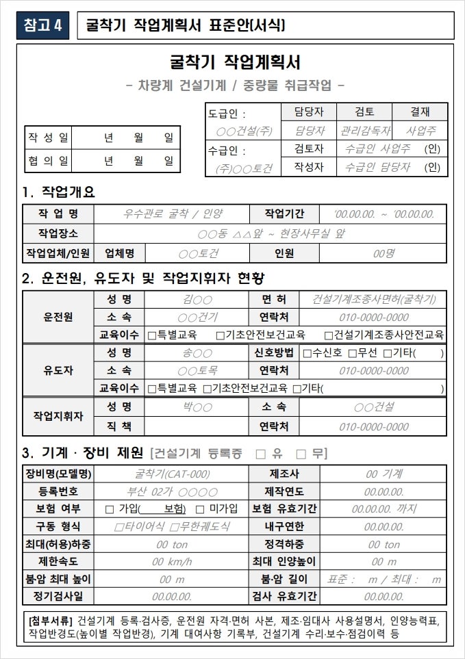건설현장 위험 기계장비 표준 작업계획서 이동식크레인 굴착기 고소작업대 트럭 콘크리트펌프카 항타기 6종 네이버 블로그