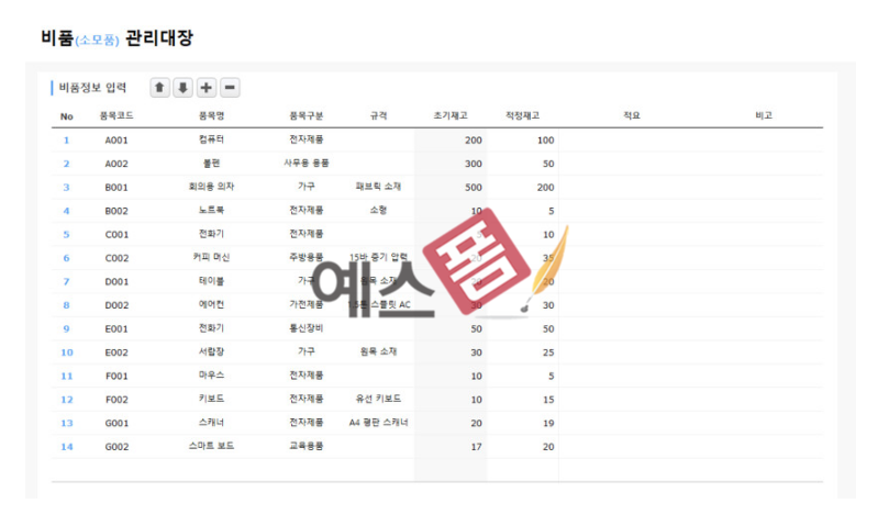 비품 관리대장 구성 내용 및 양식 예스폼과 함께 알아보기 네이버 블로그