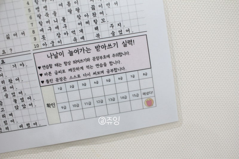 초등학교 1학년 2학기 2학년 2학기 받아쓰기 급수표 네이버 블로그