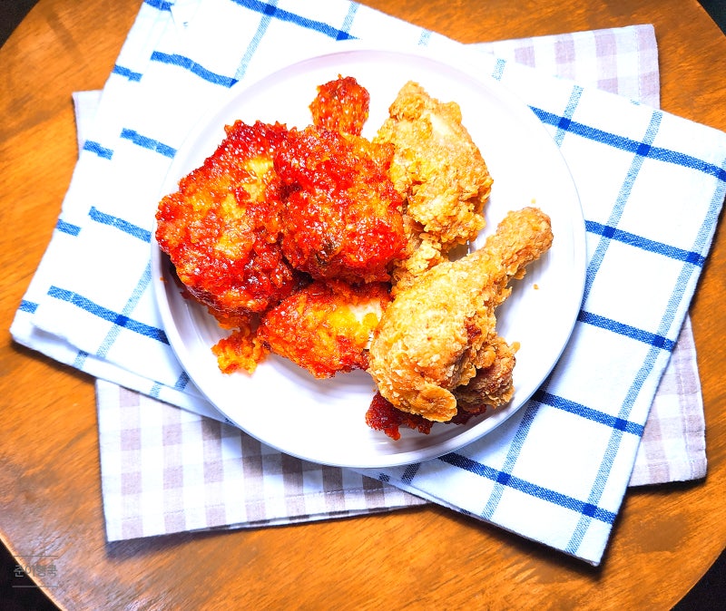 먹다 남은 양념치킨 에어프라이어 데우기 식은 후라이드 치킨 에어프라이기 네이버 블로그