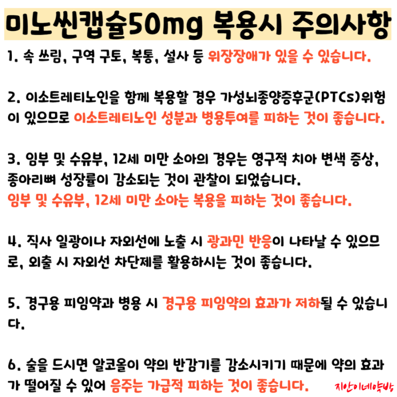 미노씬캡슐50mg 효과 부작용 술 Ft 피부과 여드름 항생제 네이버 블로그