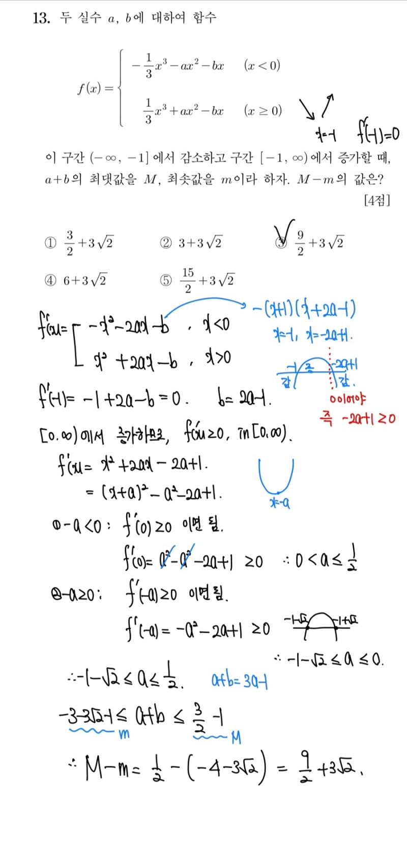 고39모 2023년 9월 모의고사 수학 등급컷 답지 손글씨 문제 풀이 해설~22번 네이버 블로그