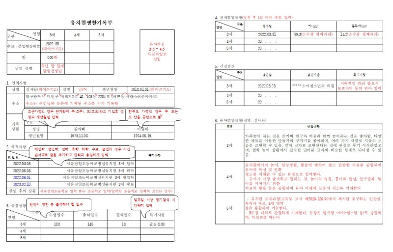 유치원 생활기록부생기부 1시간만에 끝내기 기재 요령 및 종합발달상황 예시문 출석 결석일수 자동계산 모아보기 네이버 블로그