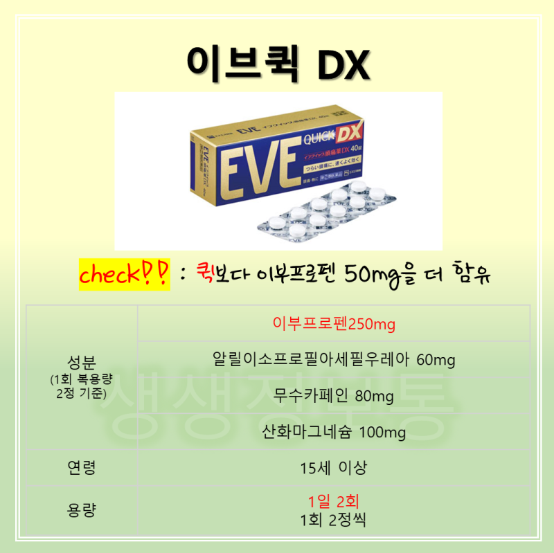 이브 진통제 종류 성분(이브퀵, 퀵 DX, 이브A, A EX, 멜트) 일본 생리통약 : 네이버 블로그