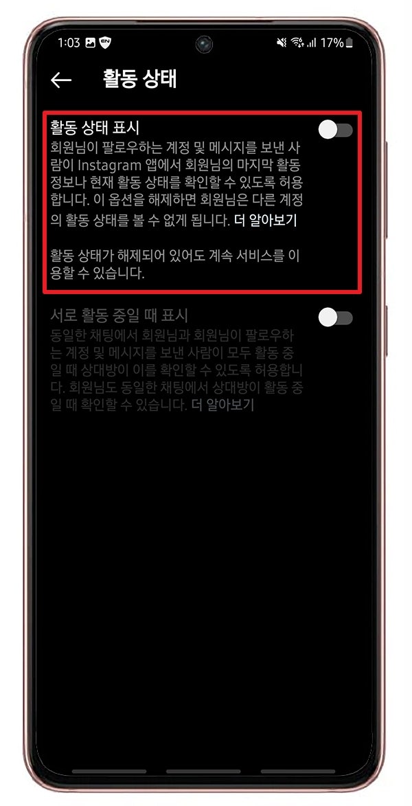 인스타그램 활동중 보는법 및 현활 끄는법 네이버 블로그
