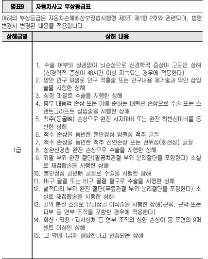 운전자보험 자부상 및 교통사고처리보장 가입금액 비교하는 방법 Feat 자동차사고부상등급표 네이버 블로그