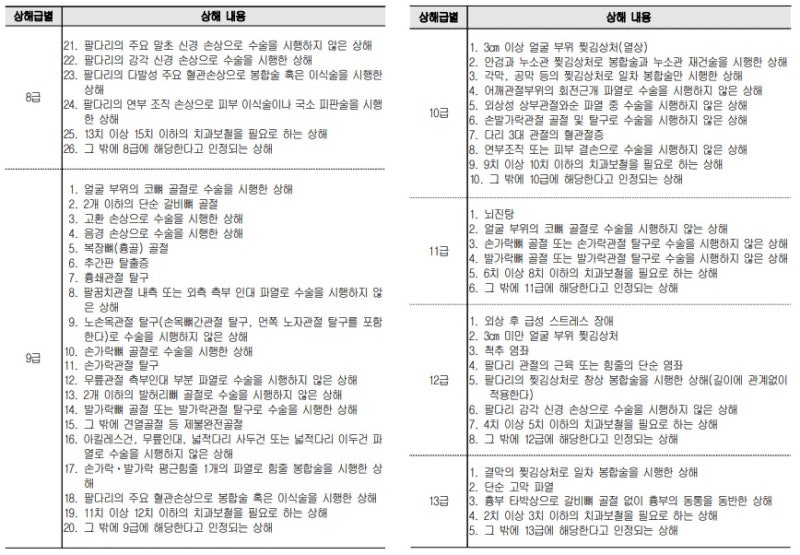 운전자보험 자부상 및 교통사고처리보장 가입금액 비교하는 방법 Feat 자동차사고부상등급표 네이버 블로그