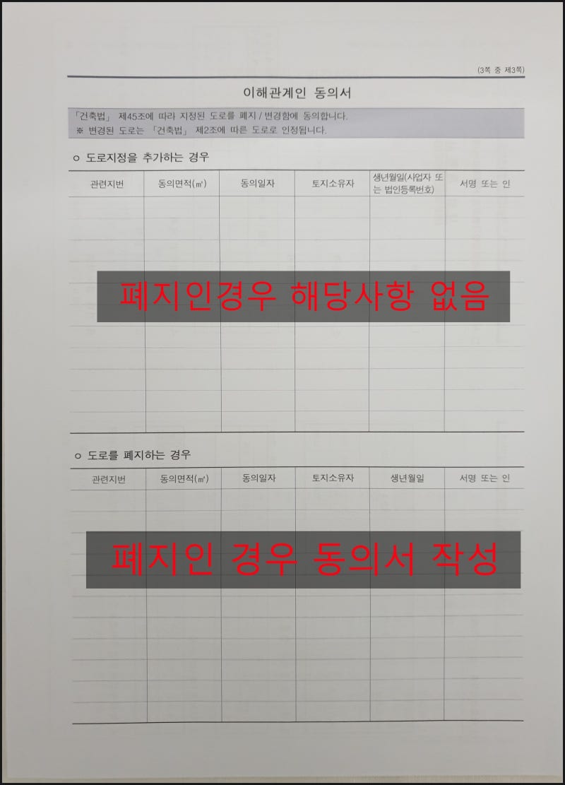 용도 폐지된 도로 도로 폐지 변경신청 및 신청서 작성과 이해관계인동의서 개발행위허가 받아 지목변경 용도변경하는 방법 보충