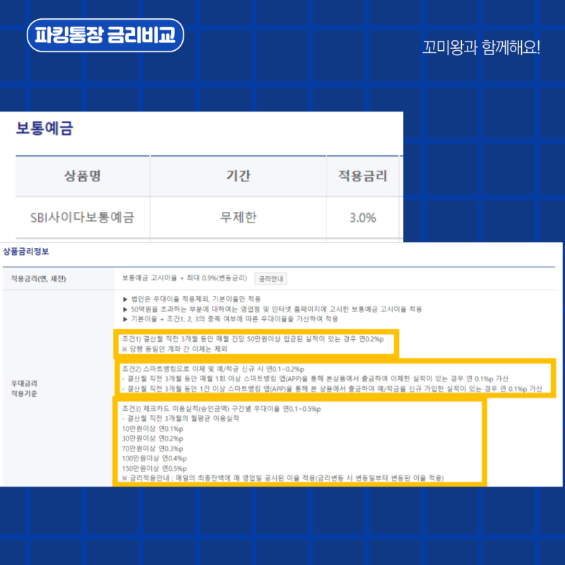 파킹통장 금리비교 추천 케이뱅크 토스뱅크 카카오뱅크 웰컴저축은행 하나저축은행 애큐온저축은행 Sbi저축은행