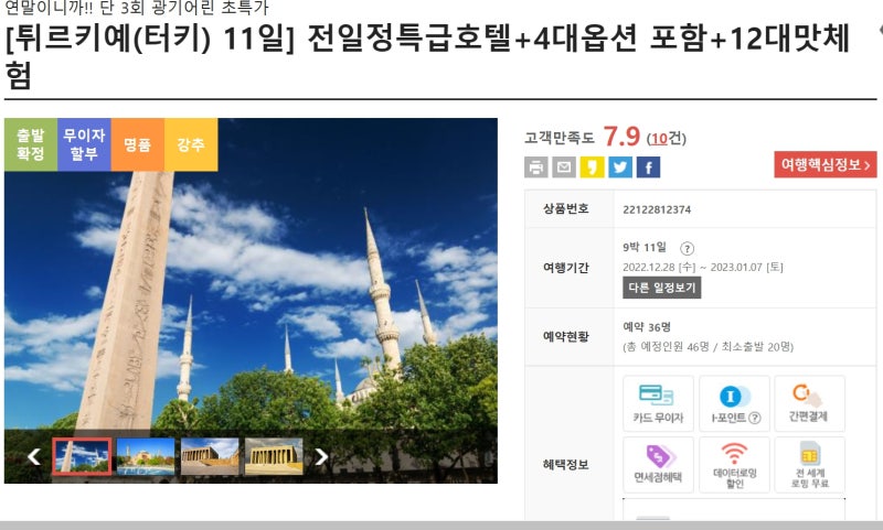인터파크투어 패키지투어 상품 솔직 후기 튀르키예 터키 11일 전일정 특급호텔 4대옵션 포함 12대 맛체험