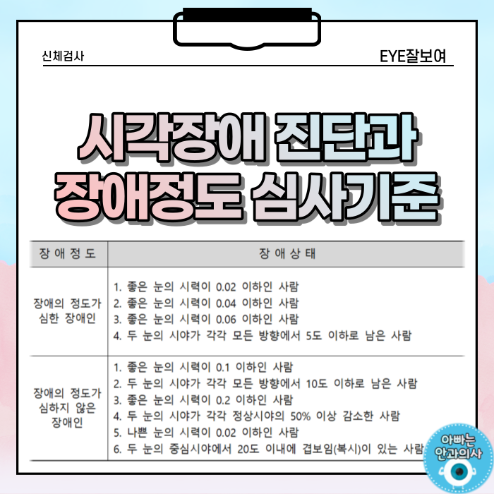 시각장애의 판정 장애판정 등급 장애판정 기준 장애정도기준 네이버 블로그