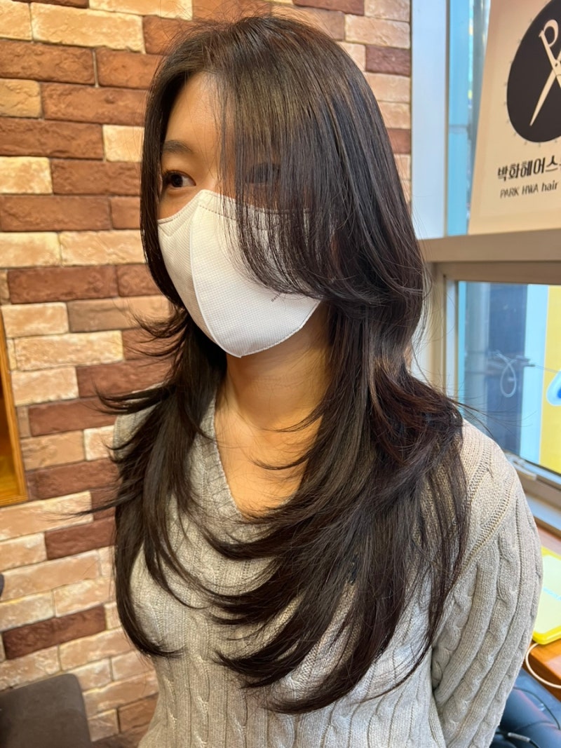 숱많은 여자 긴머리 레이어드컷 허쉬펌 부산미용실 박화헤어스튜디오 네이버 블로그