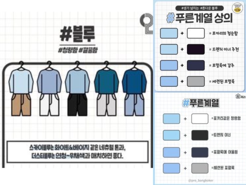옷 색깔 조합표 코디가 쉬워지는 상하의 색조합 방법 모음 네이버 블로그