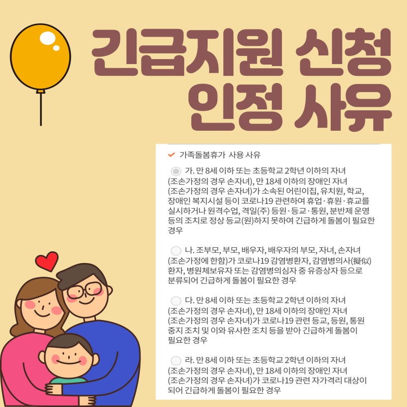 2023년 가족돌봄휴가 지원금 여부 와 신청 방법유급 무급 코로나 사유 서류 방학 네이버 블로그