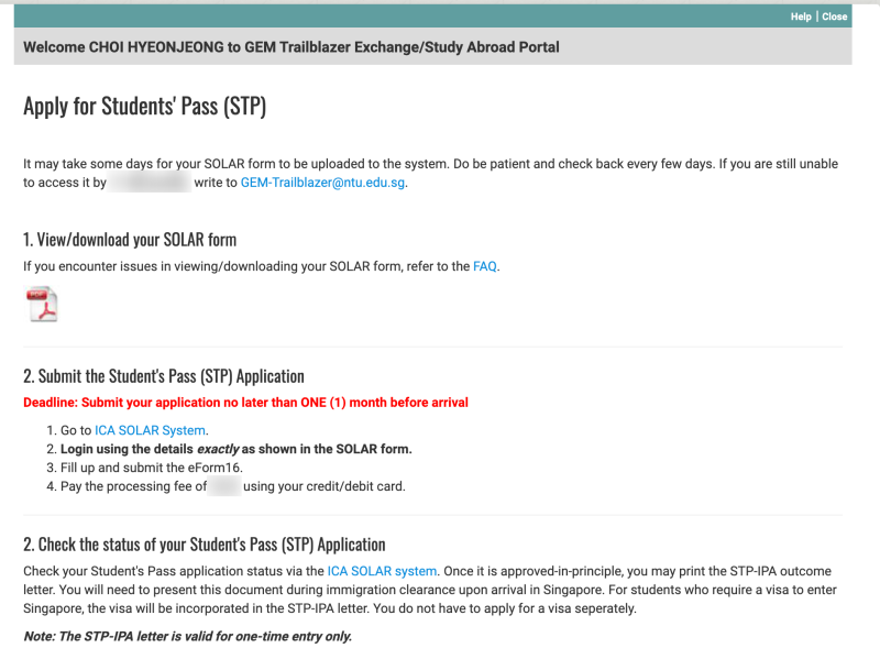 싱가포르 난양공대(NTU) 교환학생: (4) 출국 전 준비과정 Pt.2 - 학생 비자(Student's Pass) : 네이버 블로그