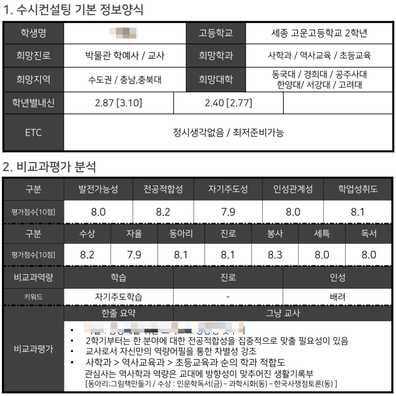 세종 고운고 대입 수시 면접 컨설팅 입시 컨설팅 사례 후기 네이버 블로그