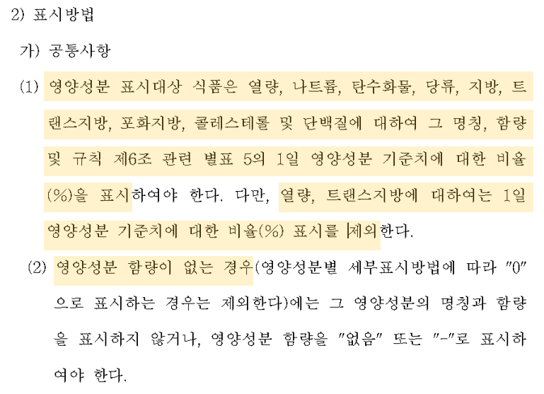 식품 영양성분 표시기준 표시방법 영양성분표 도안 글씨크기 표시대상 표시단위 1일 영양성분기준치 네이버 블로그