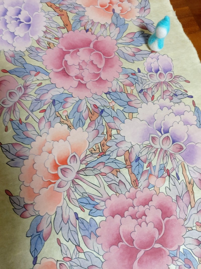 민화취미수업 민화모란꽃그림 자유로운 이파리 채색과 바림 공유 네이버 블로그