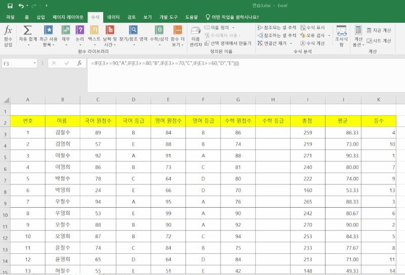 엑셀 Ifs 함수 다중조건 활용하여 결과값 나타내기 통계표 만들기 9차시 네이버 블로그