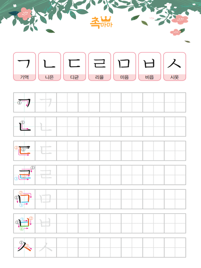 한글 기본 자음쓰기[획 순서 포함] : 네이버 블로그