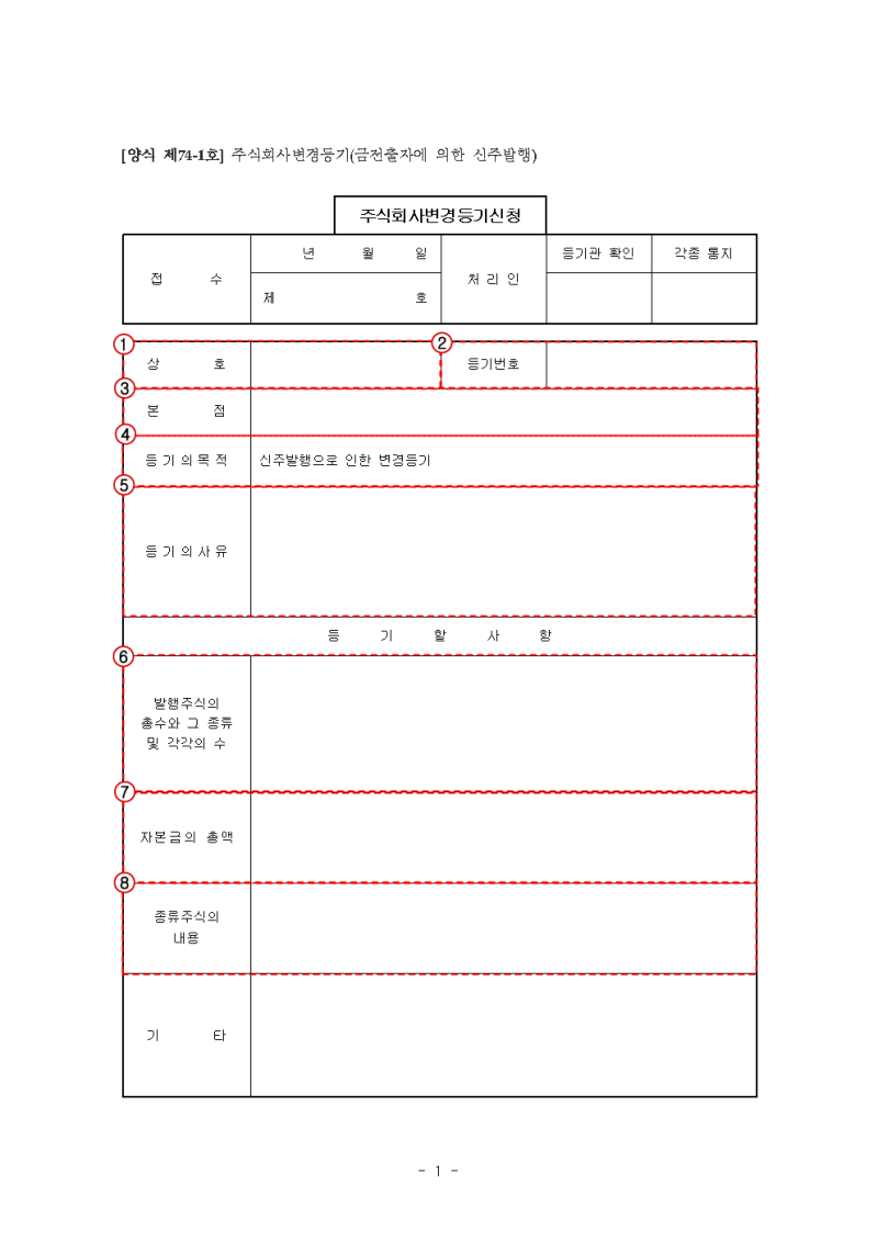 법인주식회사 자본금증자유상증자 자본금 10억미만 이사 수 3인미만시 금전출자에 의한 신주발행 필요서류 및 신청서 작성방법