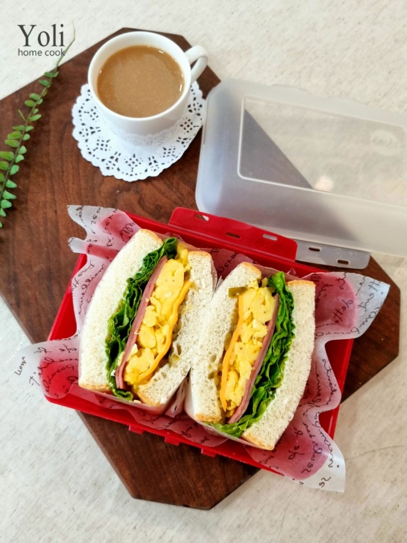 햄치즈 샌드위치 만들기 소풍 도시락 계란 듬뿍 소스 맛있는 햄에그 샌드위치 : 네이버 블로그