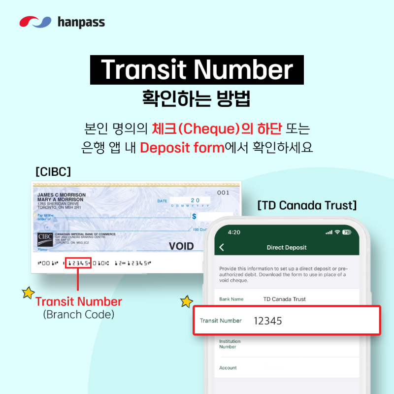 [한패스 캐나다송금] Transit Number 확인하고 간편 송금하기 | 캐나다 송금 방법 : 네이버 블로그