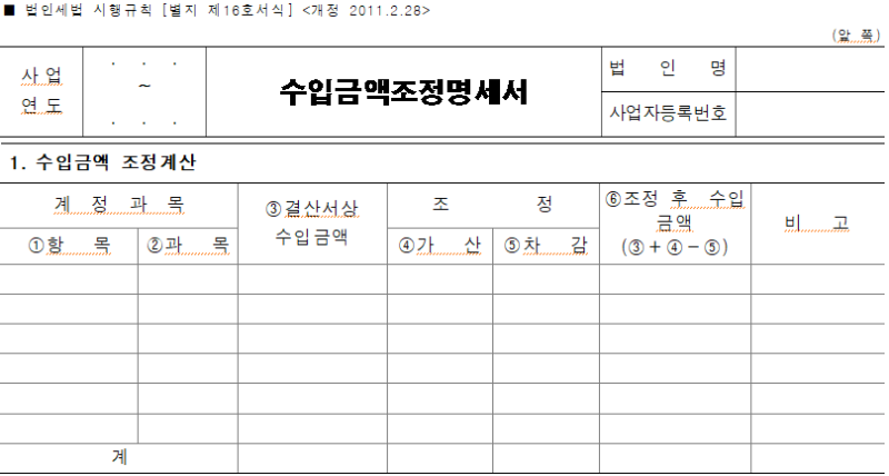 Ct77 법인세 별지 제16호 서식 수입금액조정명세서 작성방법 및 작성사례 네이버 블로그